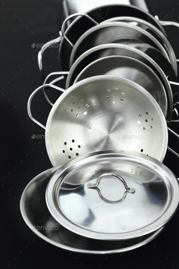 Group of stainless steel kitchenware Stock Photo by rawf8 | PhotoDune