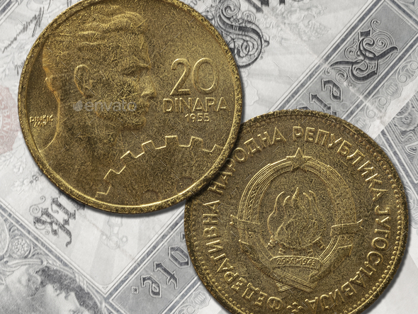 Vintage old Yugoslavian dinar coins. Currency of Socialist Federal ...