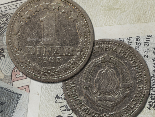 Vintage old Yugoslavian dinar coins. Currency of Socialist Federal ...
