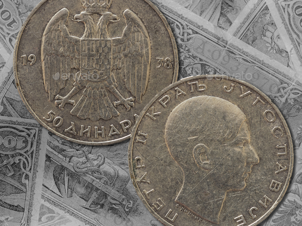 Vintage Kingdom of Yugoslavia 10 dinars coin from 1938. depicting King ...