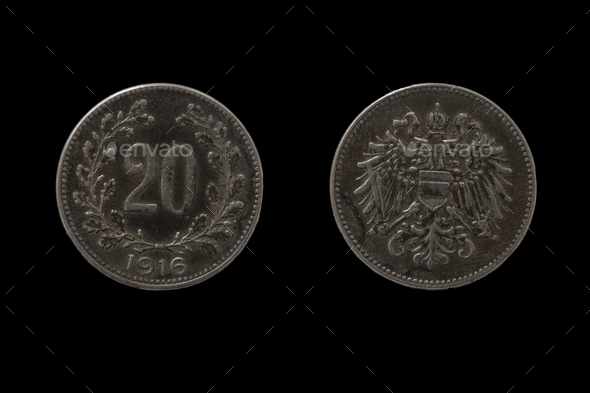 Vintage Austro-Hungarian empire 20 filler coins from 1916. Stock Photo ...
