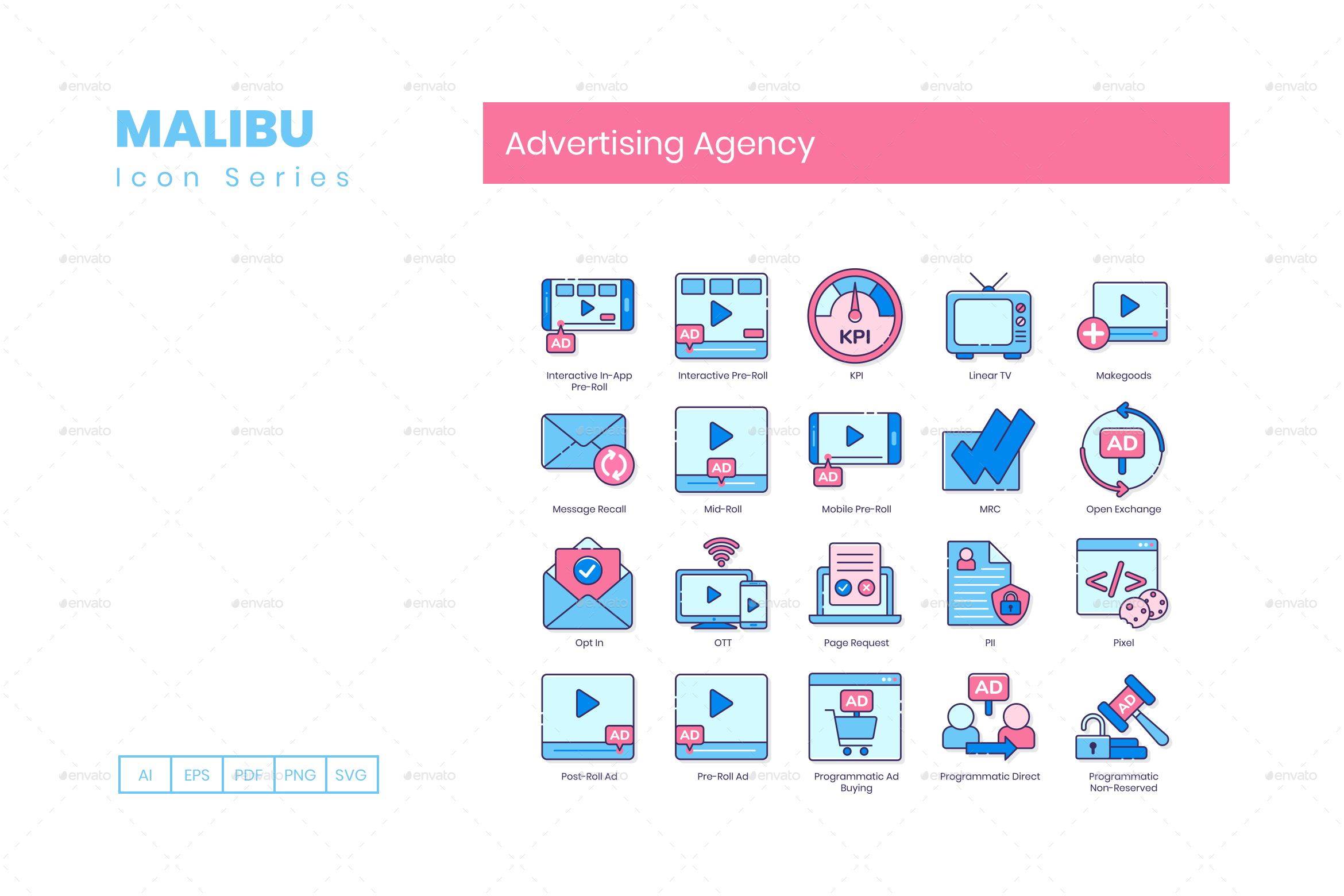 100 Advertising Agency Icons - Malibu Series by Krafted | GraphicRiver