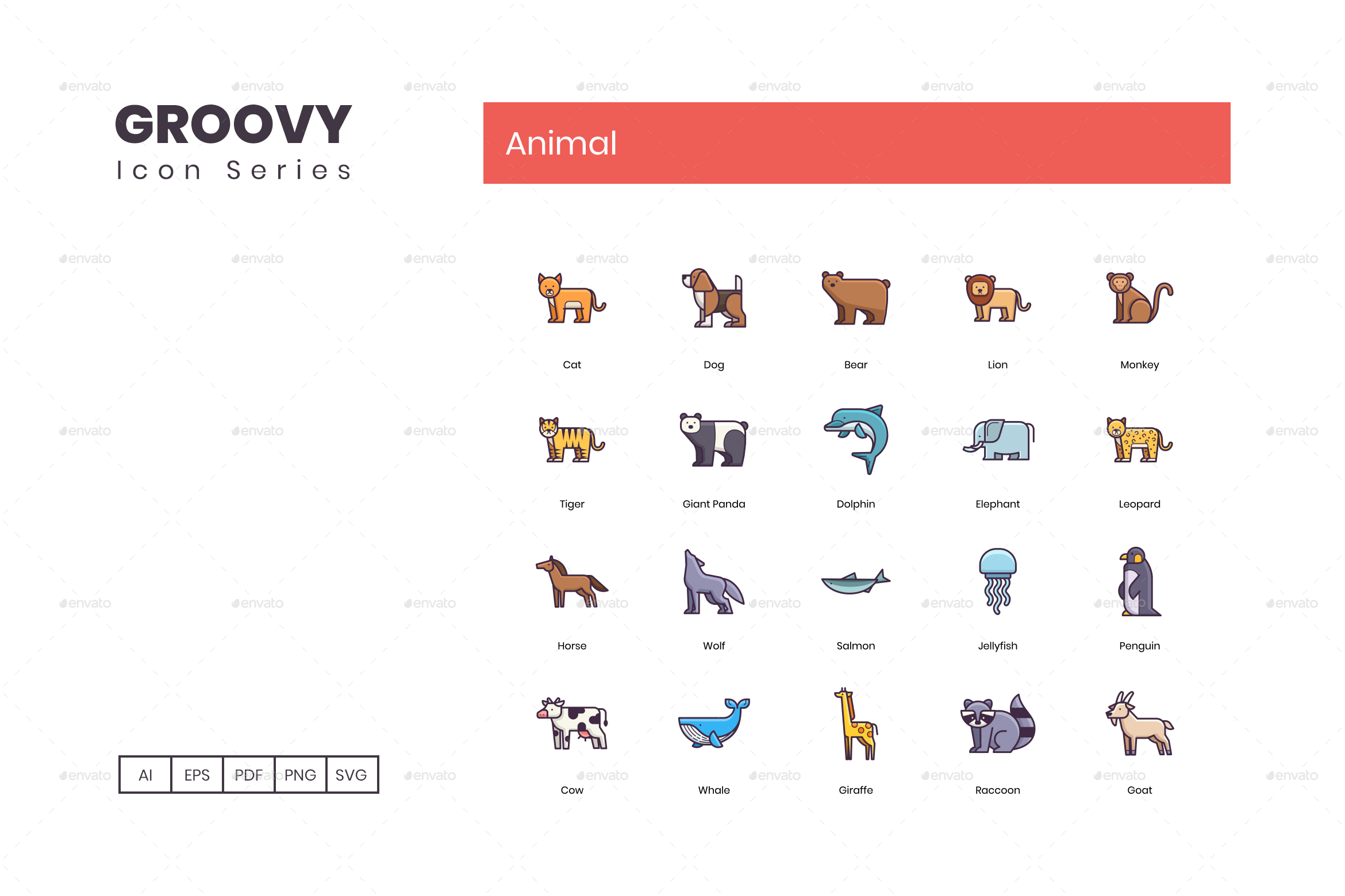 100 Animal Icons - Groovy Series, Icons | GraphicRiver