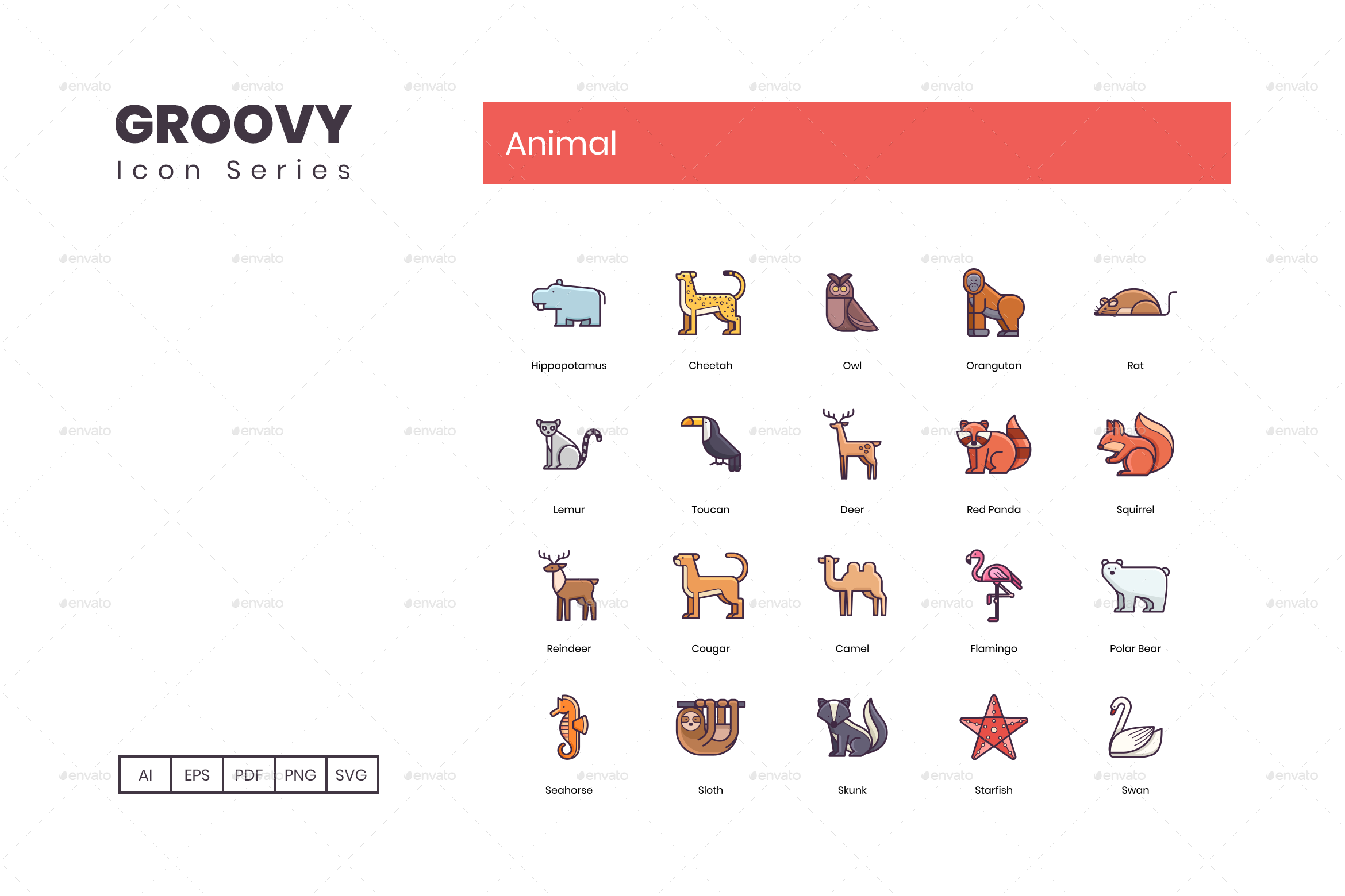 100 Animal Icons - Groovy Series, Icons | GraphicRiver