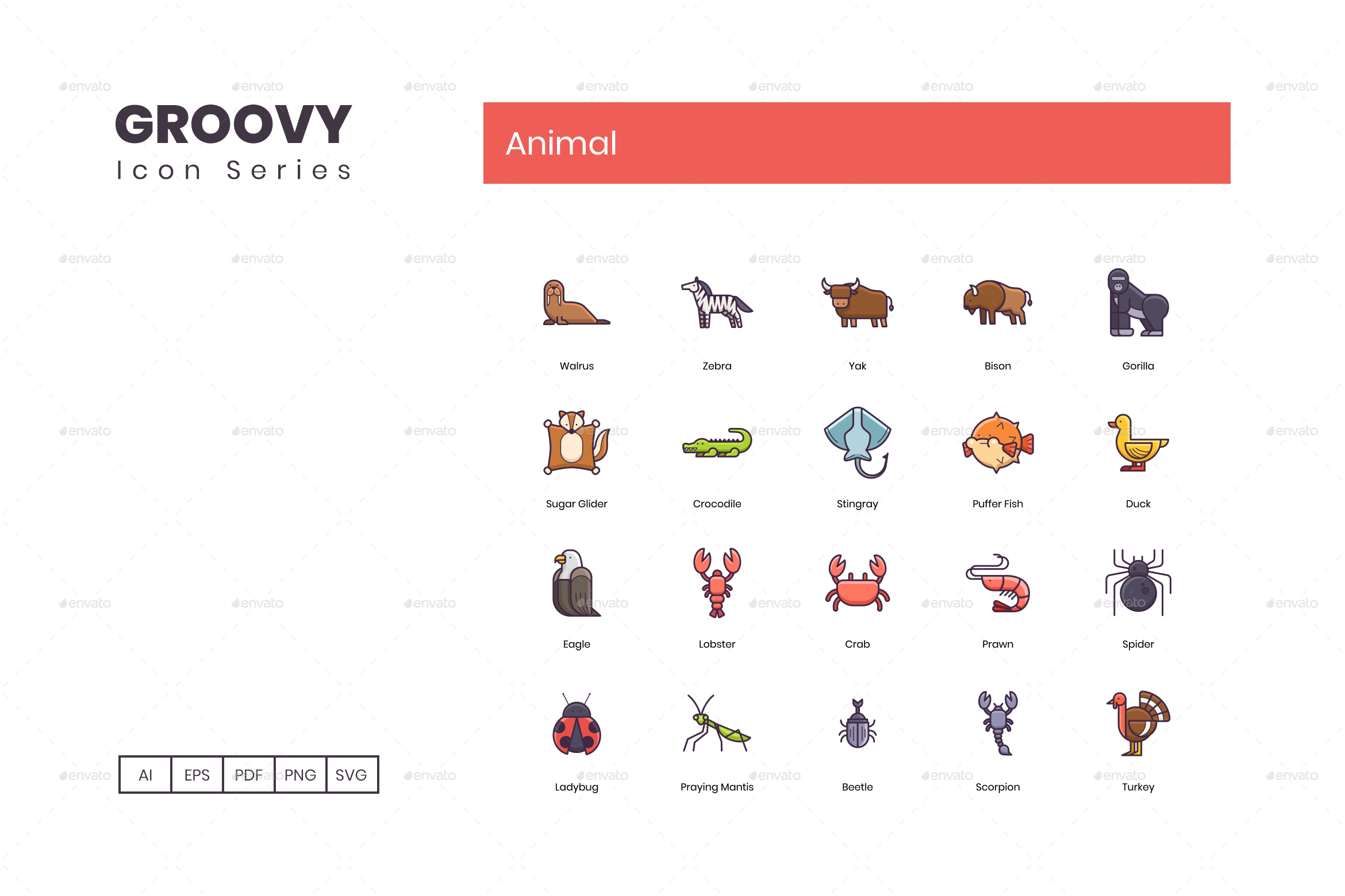 100 Animal Icons - Groovy Series, Icons | GraphicRiver