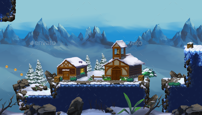 Snowy Town - Platform Tileset, Game Assets | GraphicRiver