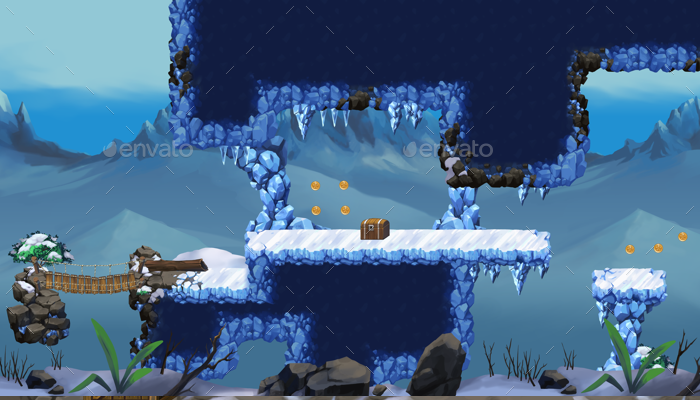 Snowy Town - Platform Tileset, Game Assets | GraphicRiver