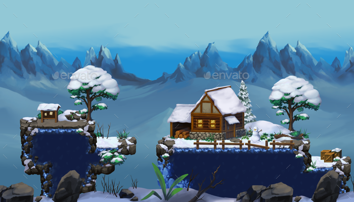 Snowy Town - Platform Tileset, Game Assets | GraphicRiver
