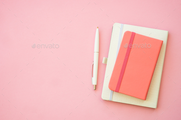 Pink notepad and pan at pink office table. Stock Photo by Nadianb ...