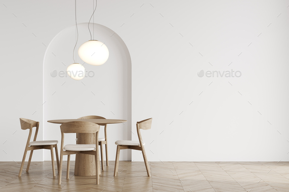 Modern interior design of apartment, dining room with table and chairs ...