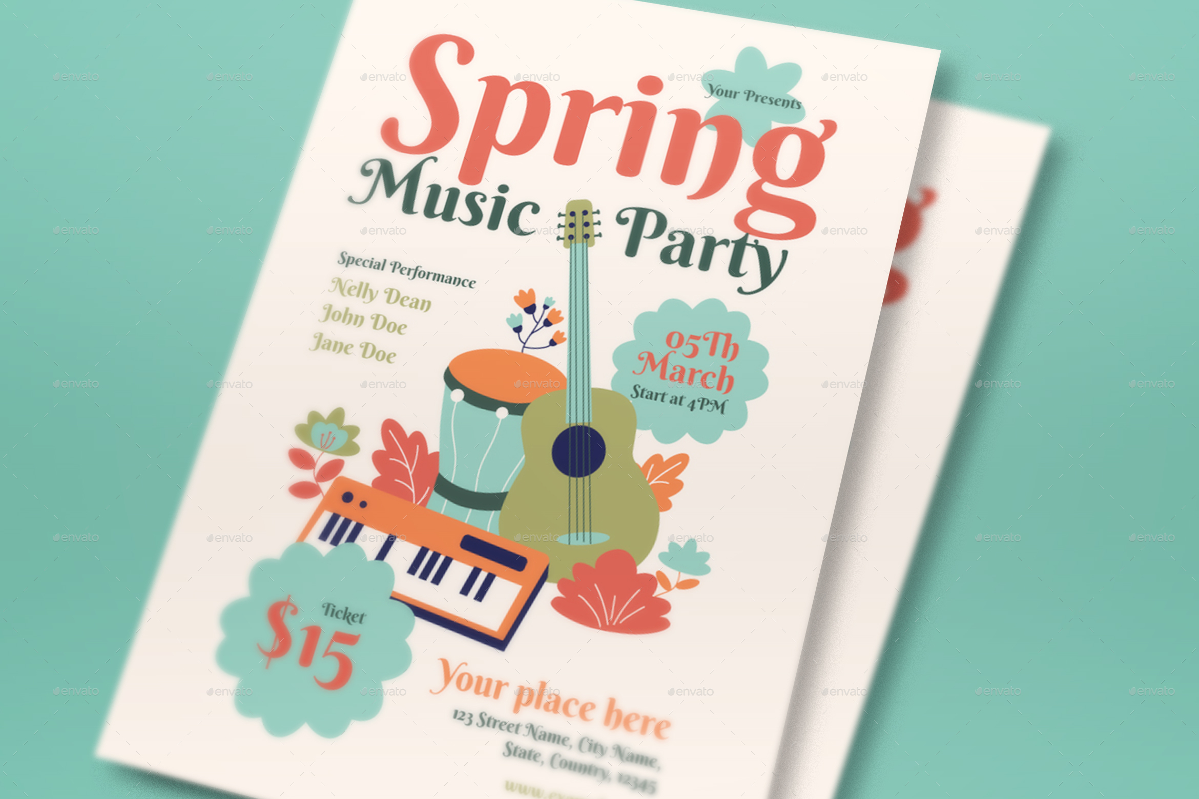 Beige Flat Design Spring Music Party Flyer Set, Print Templates ...