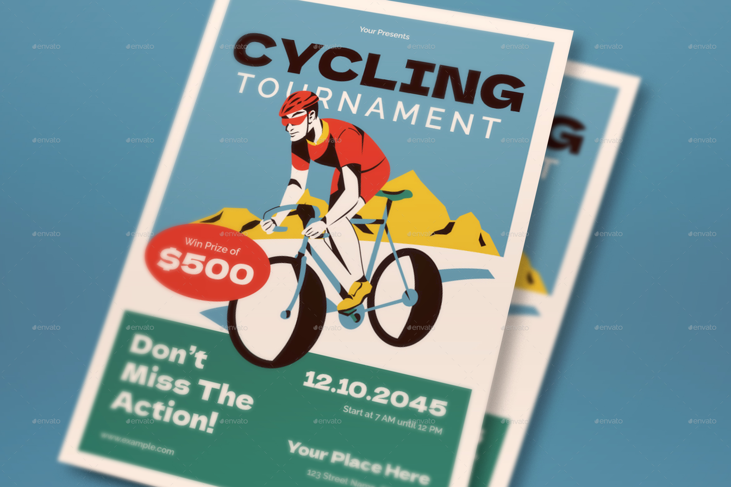 White Flat Design Cycling Tournament Flyer Set, Print Templates ...