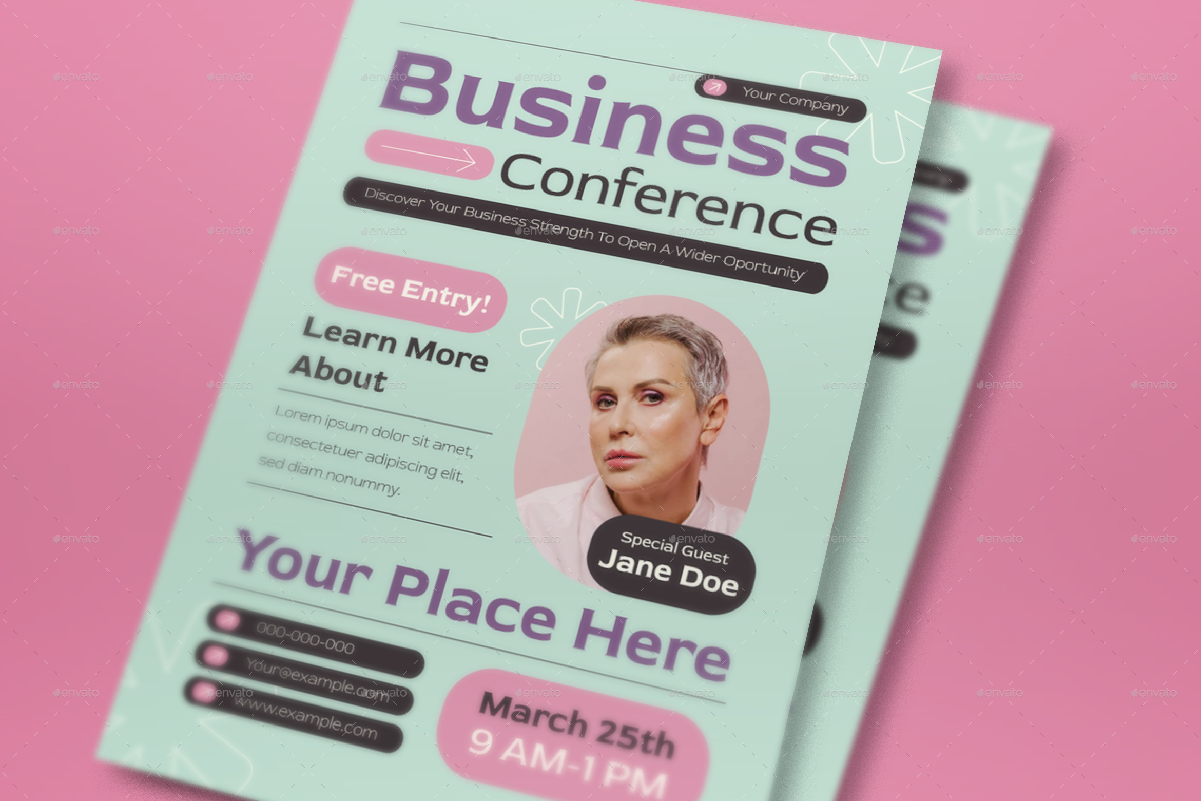 Pastel Green Flat Design Business Conference Flyer Set, Print Templates