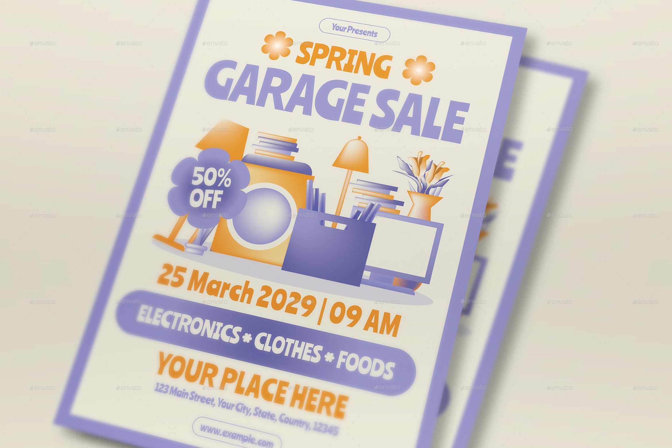 Lilac Gradient Spring Garage Sale Flyer Set, Print Templates | GraphicRiver