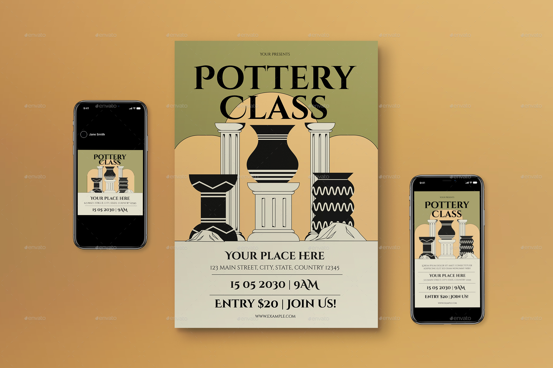 Olive Vintage Pottery Class Flyer Set, Print Templates | GraphicRiver