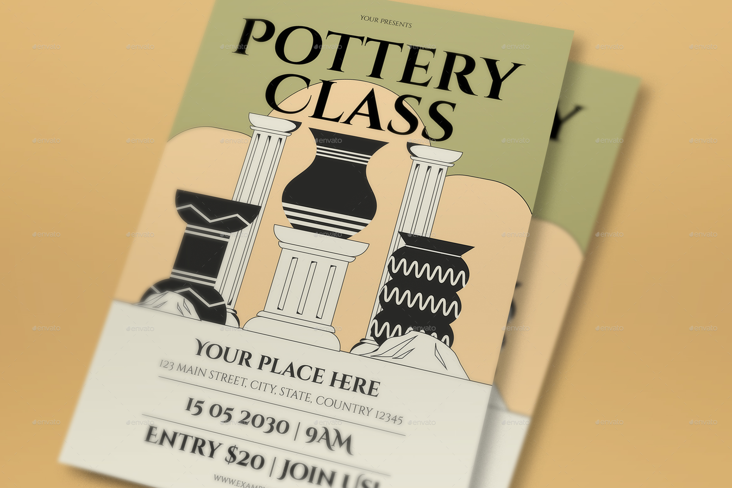 Olive Vintage Pottery Class Flyer Set, Print Templates | GraphicRiver