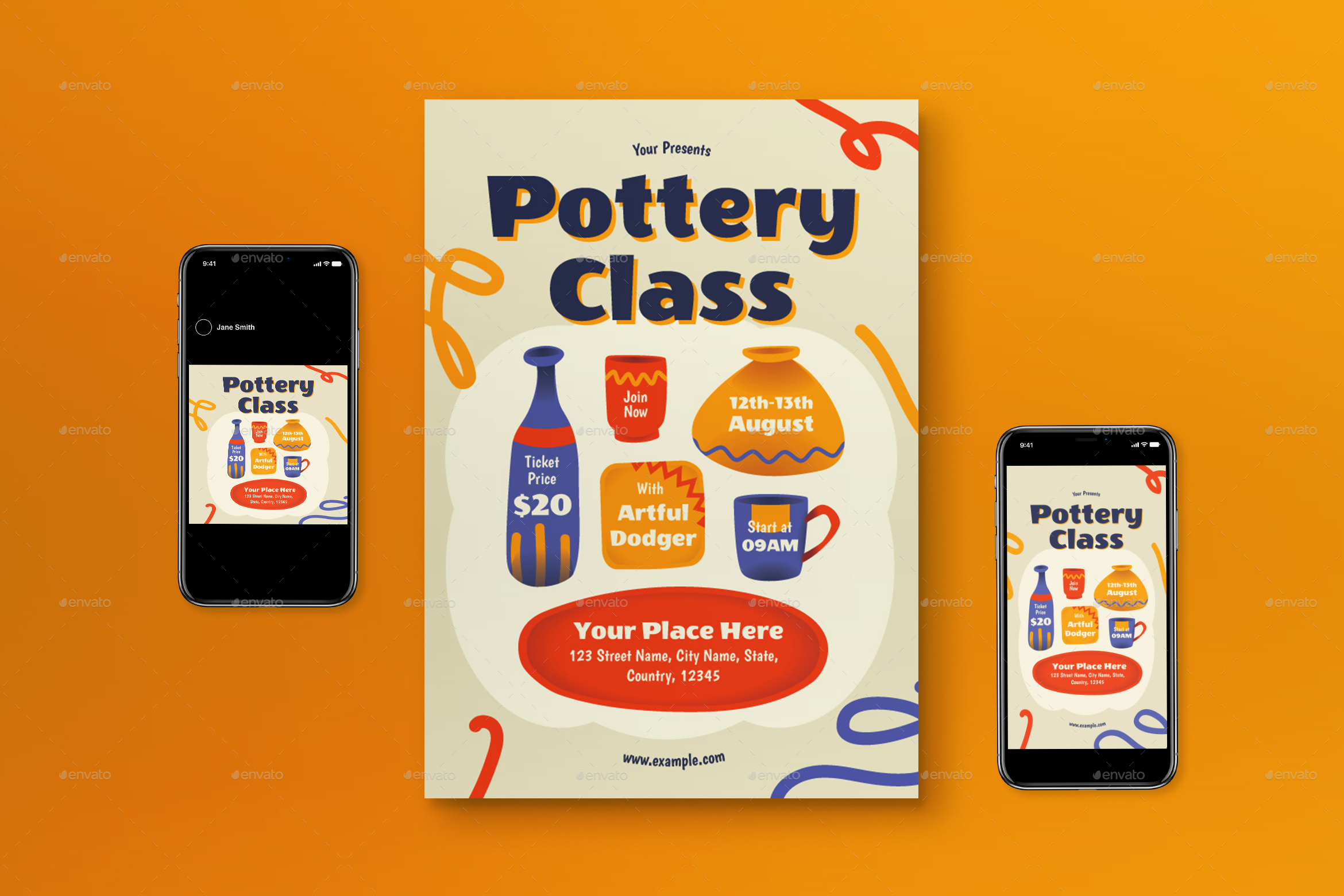 Cream Gradient Pottery Class Flyer Set, Print Templates | GraphicRiver