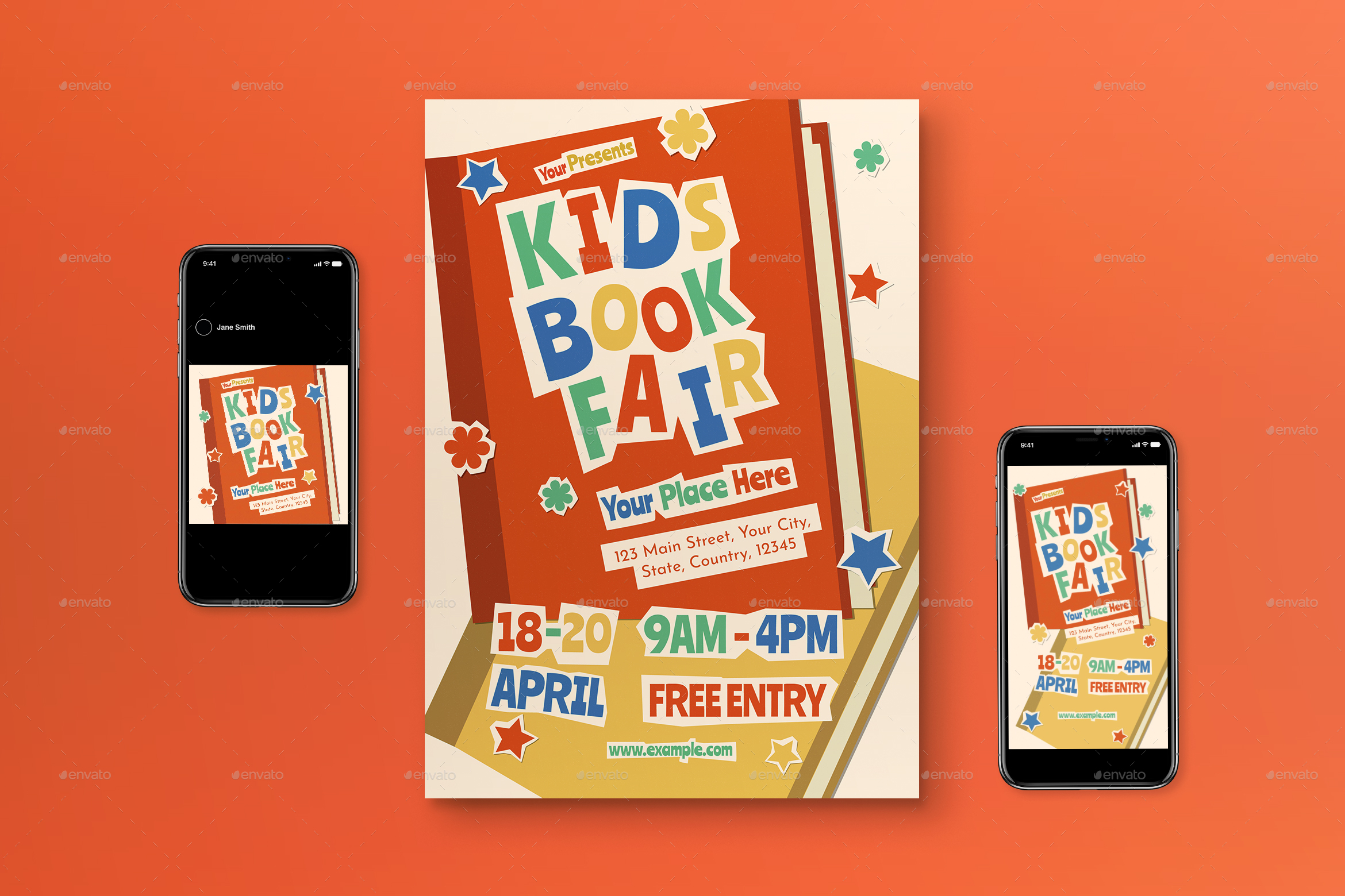 Beige Retro Kids Book Fair Flyer Set, Print Templates | GraphicRiver