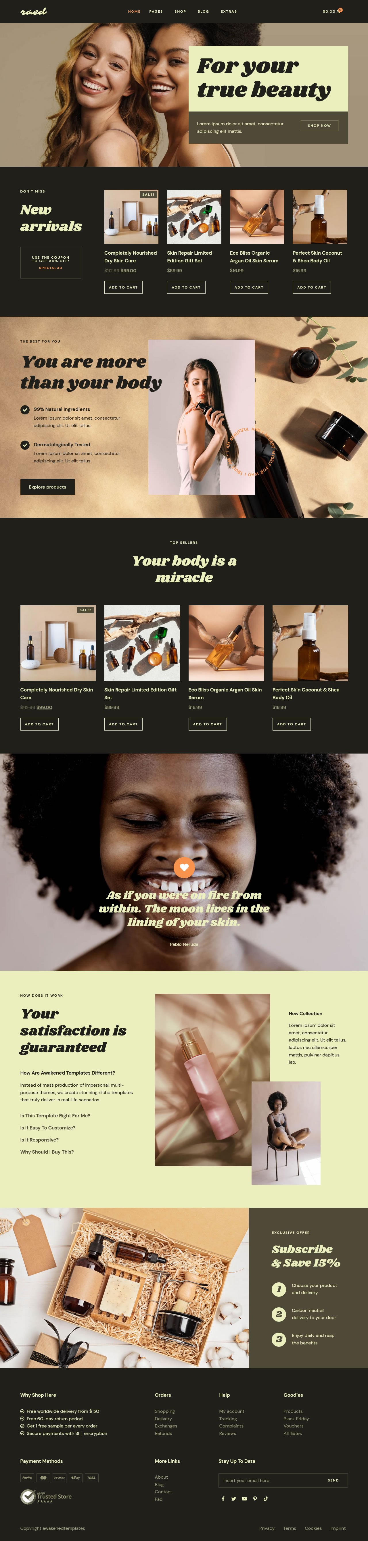 Raed - Organic Cosmetics & Natural Beauty Shop Elementor Template Kit ...