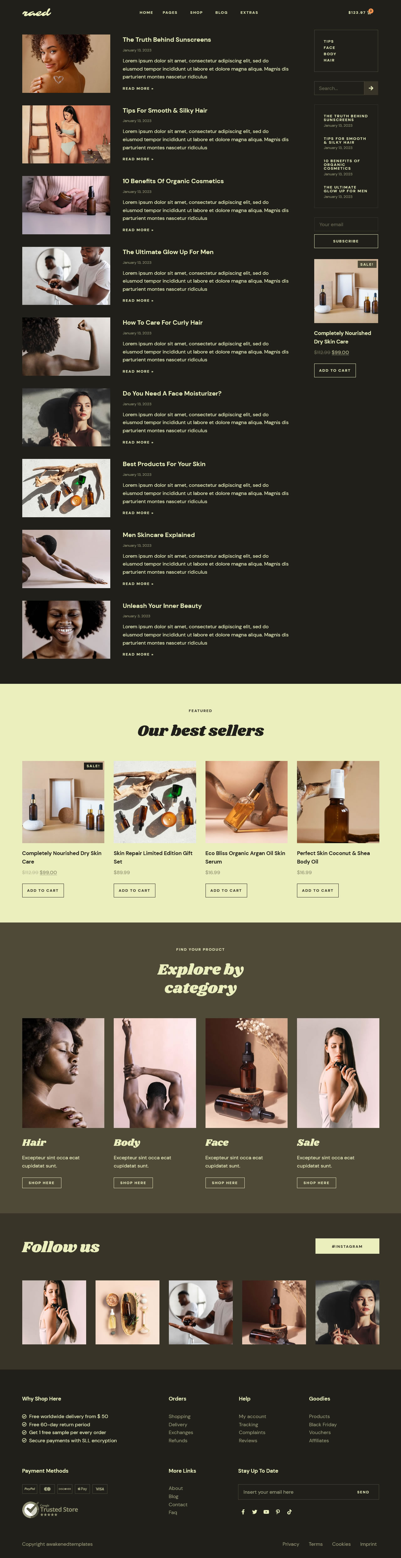 Raed - Organic Cosmetics & Natural Beauty Shop Elementor Template Kit ...