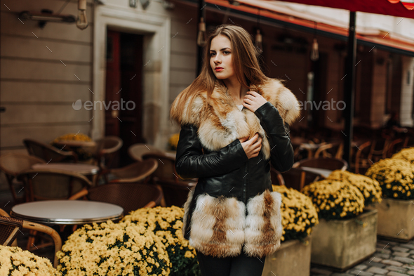 Beauty Fashion Model Girl in Fox Fur Coat. Stock Photo by fentonroma