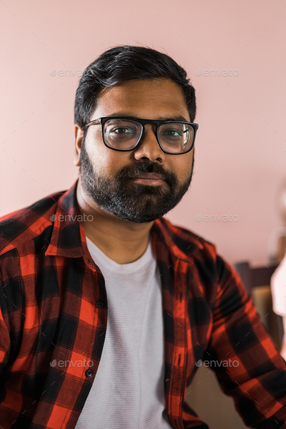 Head shot portrait smart confident smiling millennial indian man ...