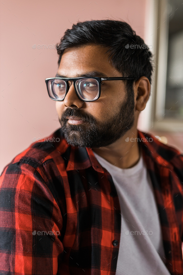 Head shot portrait smart confident smiling millennial indian man ...