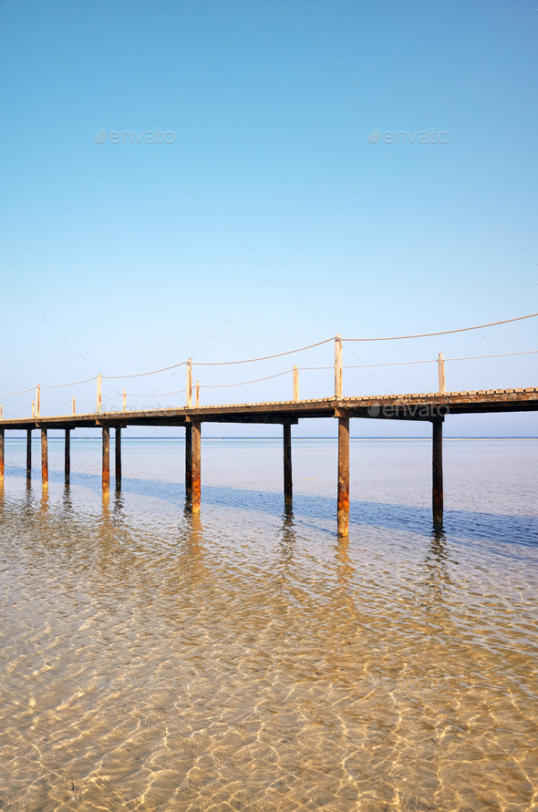 Wooden sea pier, summer vacation concept, color toning applied. Stock ...