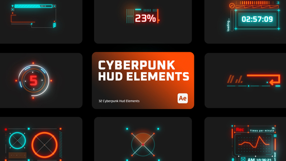 Cyberpunk HUD Elements for After Effects, After Effects Project Files