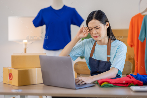 Startup small SME business entrepreneur of independent, Asian woman Sad ...