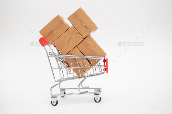 miniature cartons boxes in the cart Stock Photo by epovdima | PhotoDune