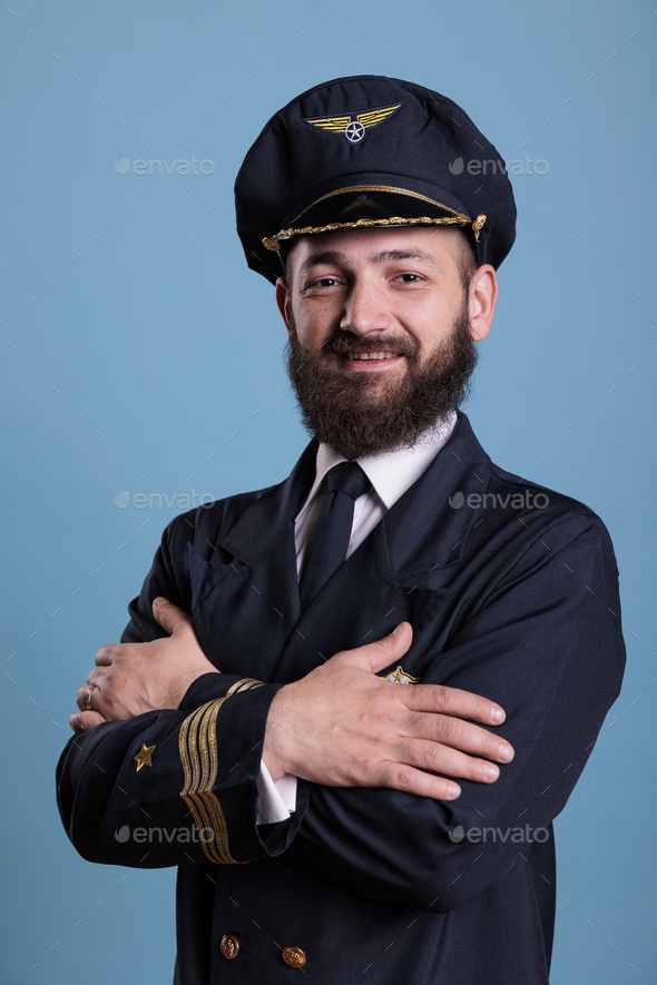 Aircraft aviator standing in professional uniform portrait Stock Photo ...