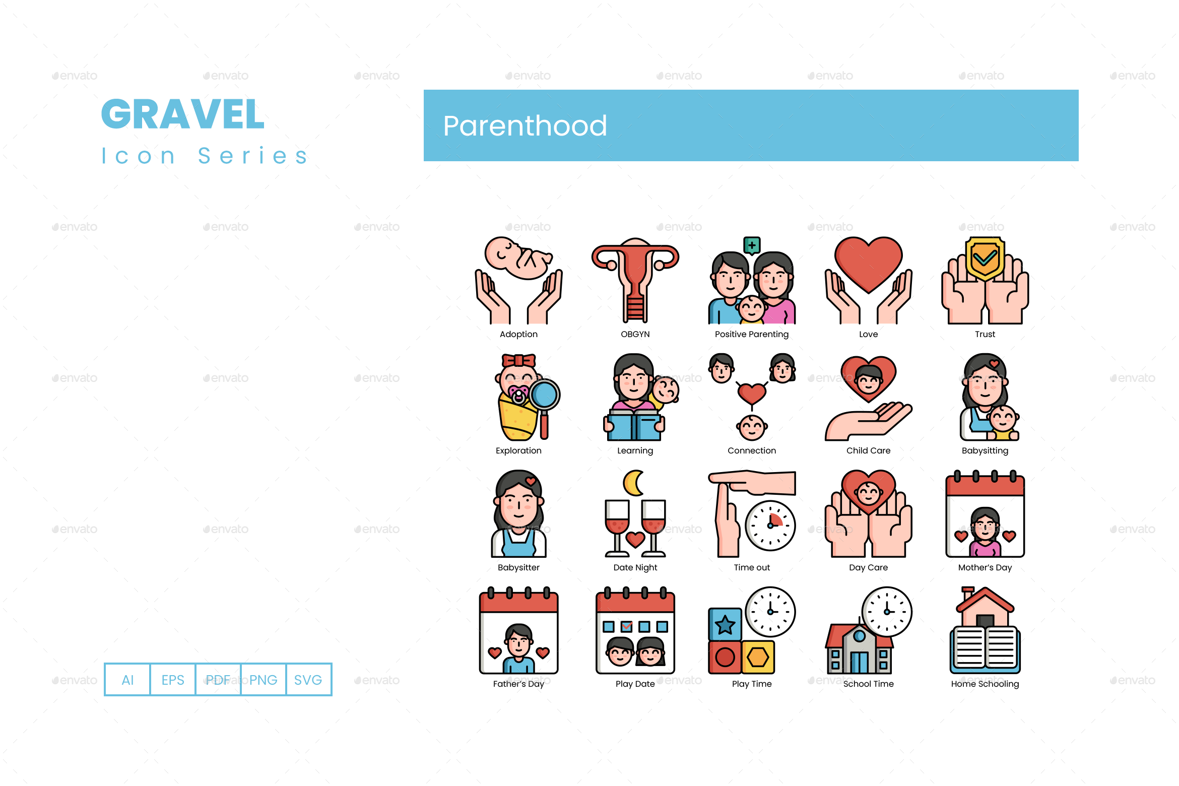 60 Parenthood Icons | Gravel Series by Krafted | GraphicRiver