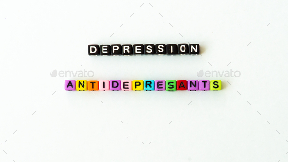 Depression word in black letter beads on white background. Mental ...