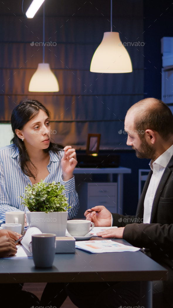 Executive manager woman explaining management statistics working at ...