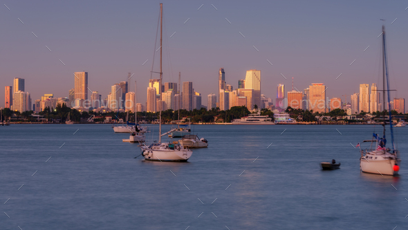 Miami skyline during golden hour Stock Photo by AndriyPhotography ...