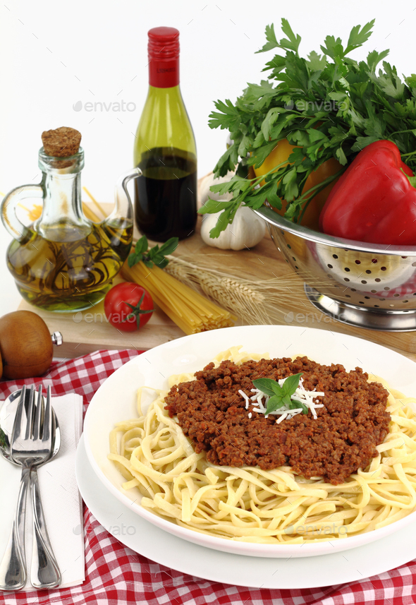 Bolognese pasta with cheese and basil Stock Photo by rawf8 | PhotoDune