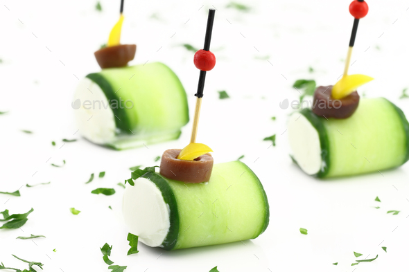 Finger food with Cucumber and cheese cream Stock Photo by rawf8 | PhotoDune