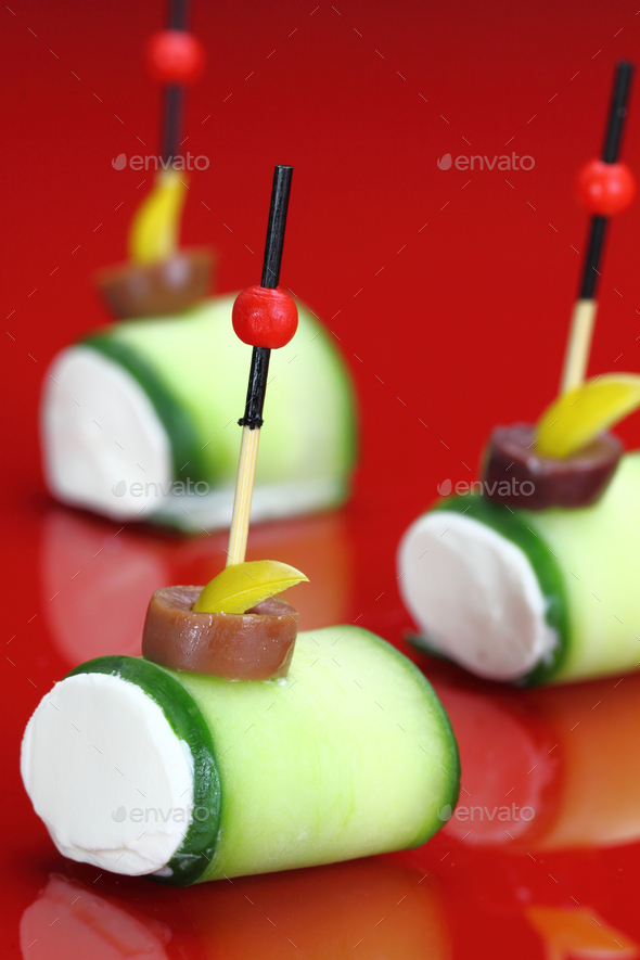 Finger food with Cucumber and cheese cream Stock Photo by rawf8 | PhotoDune