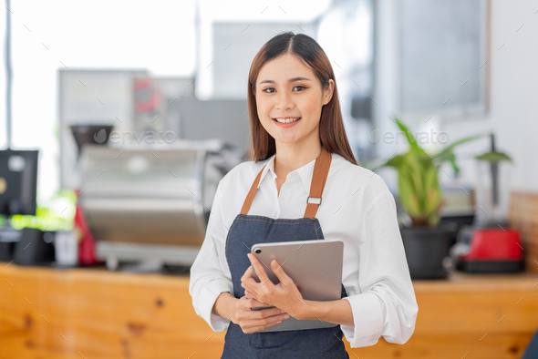 Startup successful small business owner sme beauty girl and apron ...