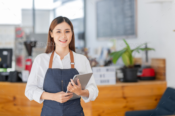 Startup successful small business owner sme beauty girl and apron ...