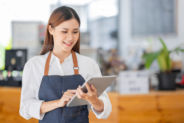 Startup successful small business owner sme beauty girl and apron ...