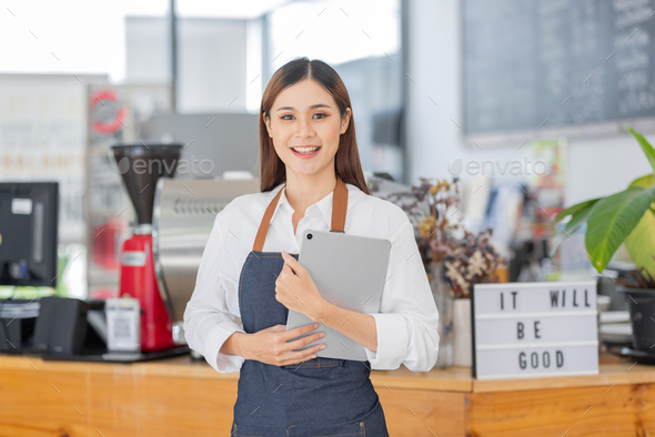 Startup successful small business owner sme beauty girl and apron ...