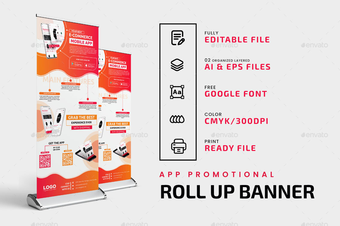 App Promotional Roll Up Banner, Print Templates | GraphicRiver