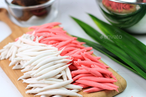 Raw Red and White (Merah Putih) Cenil, Jajanan Pasar or Traditional ...