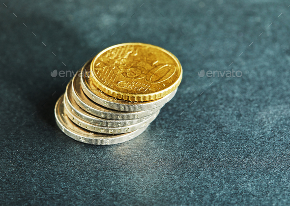 Coins stacked on each other, close up picture, market crisis and ...