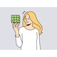 Smiling Woman Hold Rubik Cube, Vectors | GraphicRiver