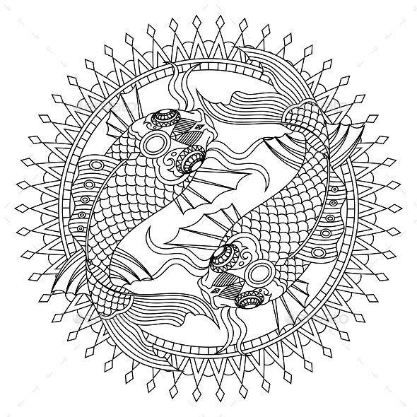 Koi Fish Mandala Zentangle Illustration in Lineal Style, Vectors ...