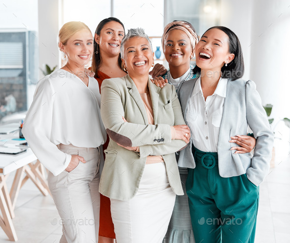 Diversity, portrait and professional women with teamwork, global ...