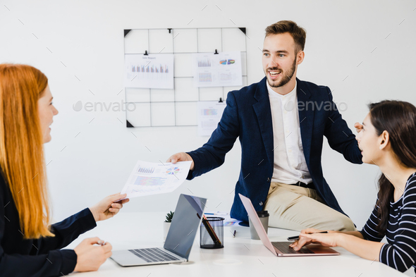 Brainstorming and collaboration in business, manager leader and boss ...